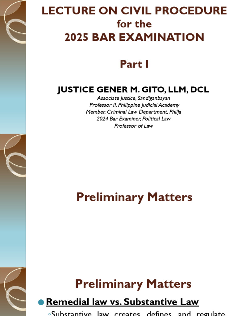 Civil Procedure Overview for 2025 Bar Exam | PDF | Jurisdiction | Appeal