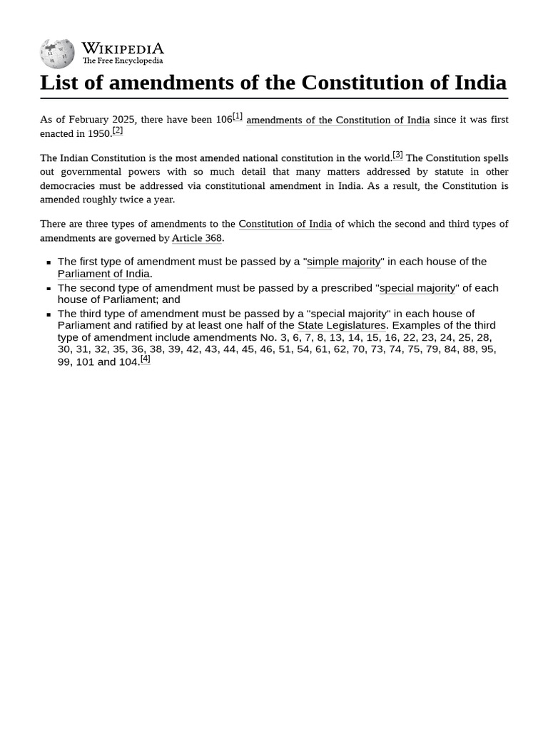 List of Amendments of The Constitution of India | PDF | Government Of ...