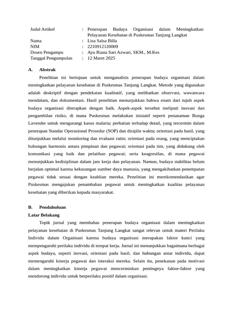Lisa Salsa Billa 2210912120009 PO Analisis Review Jurnal M3 | PDF