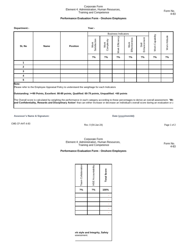CME CF AHT 4 83 - Performance Evaluation Form Onshore Employees | PDF ...