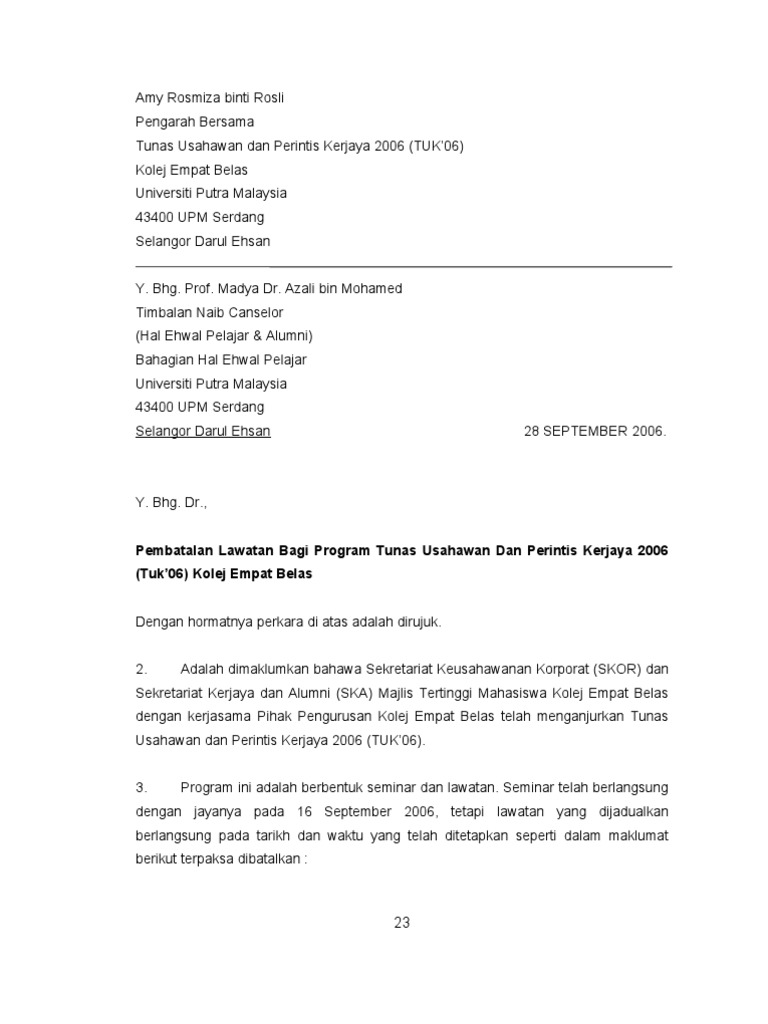 Surat Pembatalan Lawatan | PDF