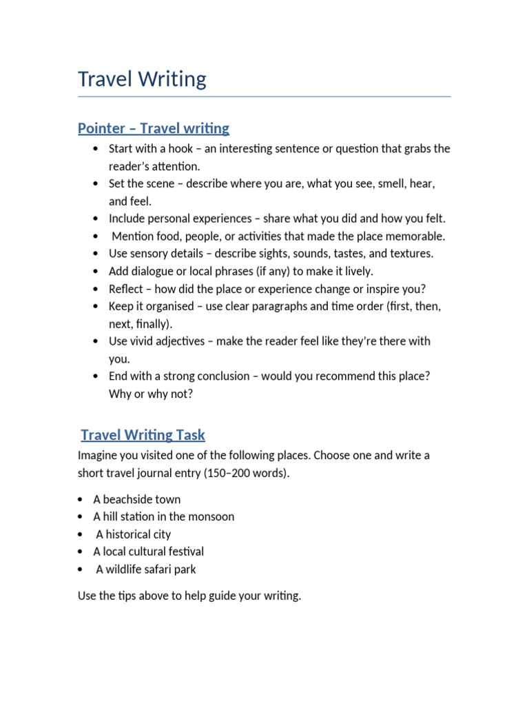 Travel Writing Tips for Students | PDF