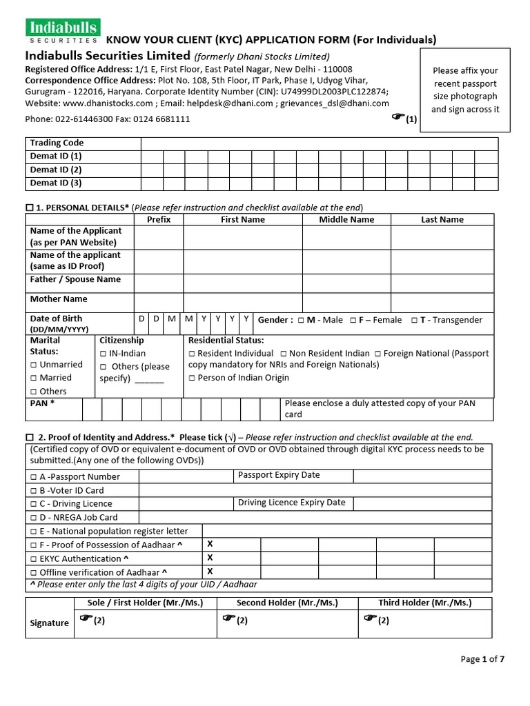 KYC Application Form for Individuals | PDF | Authentication | Access ...