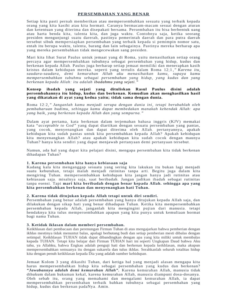 Persembahan Hidup yang Berkenan kepada Allah | PDF