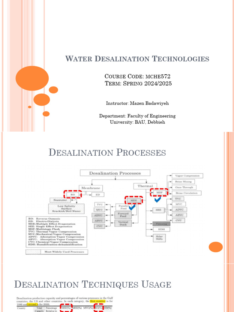 MCHE572 Water Desalination Technologies RO P2 Updated | PDF | Osmosis | Desalination