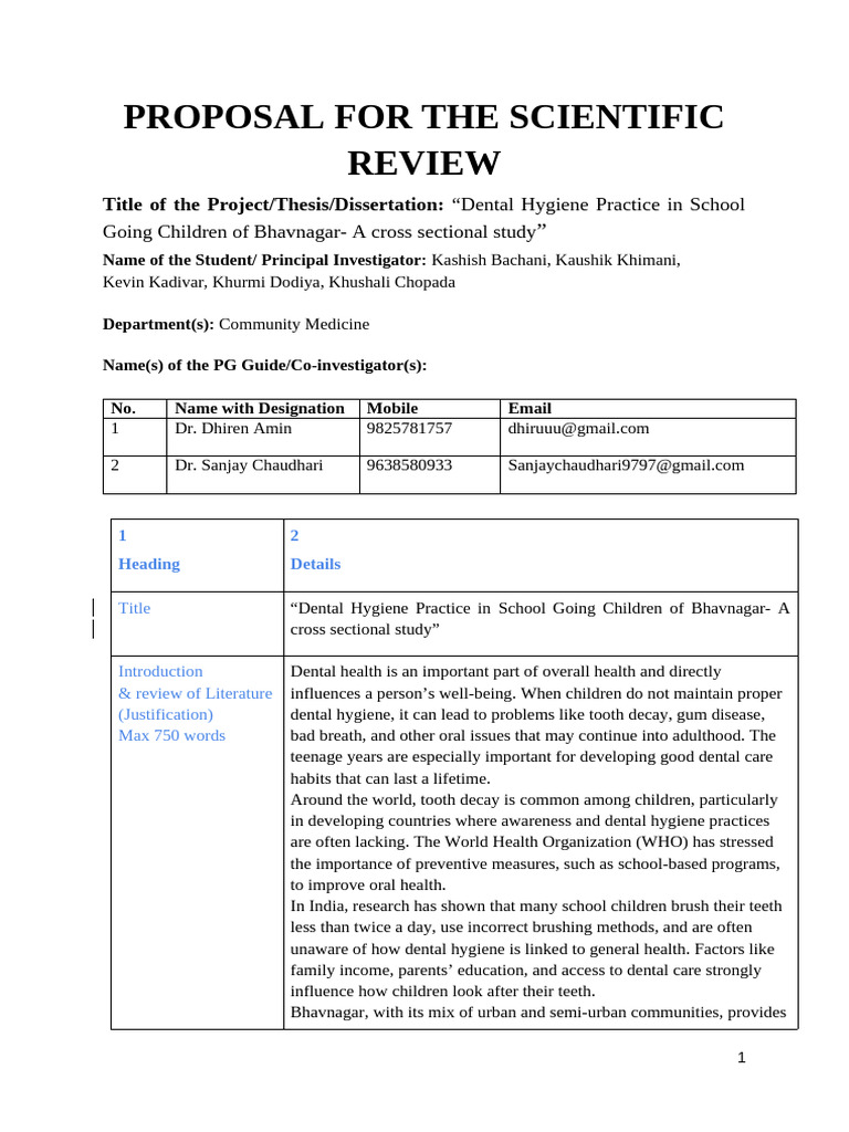 Study Proposal Format-SRC | PDF | Oral Hygiene | Health Sciences