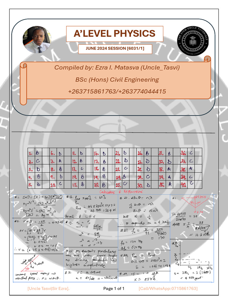 Uncle Tasvi June 2024 Physics P1 Marking Scheme - PDF Watermark 2 | PDF