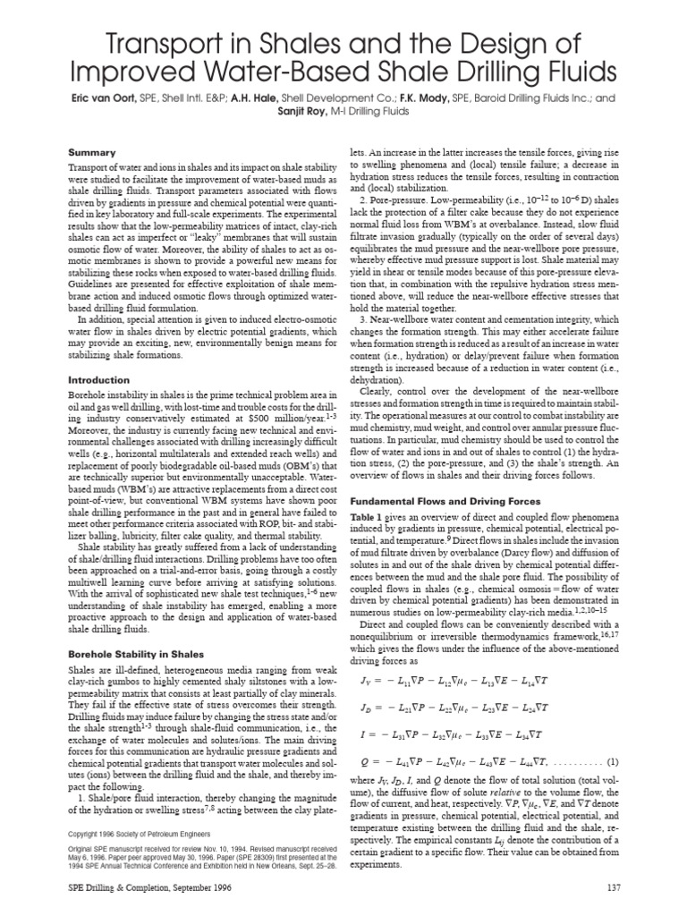 Shale Stability and Water-Based Drilling | PDF | Diffusion | Thermal ...