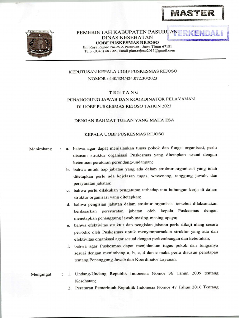 SK Penanggung Jawab Dan Koor Pelayanan | PDF