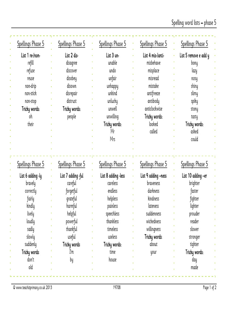 Phase 5 Spelling Word Lists | PDF