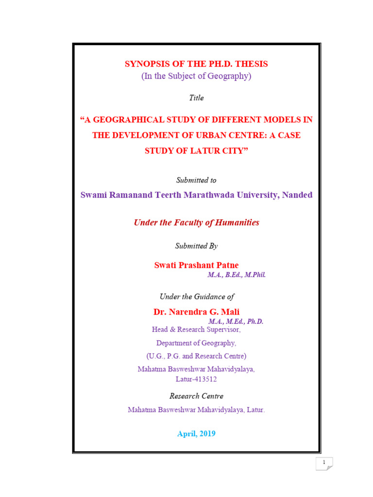 Ph.d.synopsis of Ms Patne Swati | PDF | City | Geography