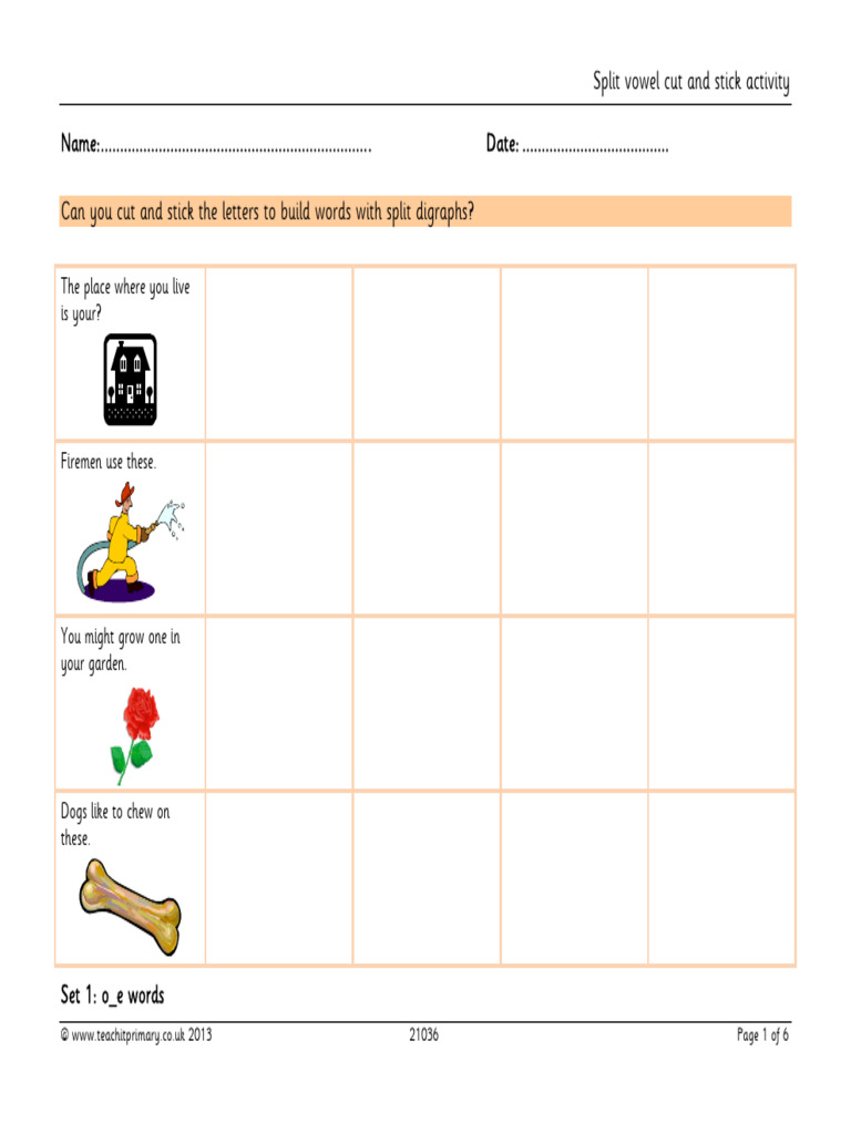 Split Vowel Cut and Stick Activity | PDF | Linguistics | Phonetics