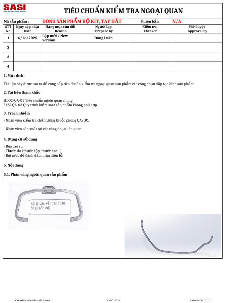BM008-QA-01-01 - Tiêu Chuẩn Kiểm Tra Ngoại Quan Dập TTI | PDF