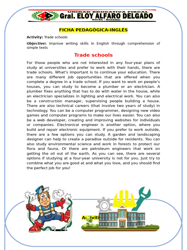 Trade Schools: Career Options in English | PDF