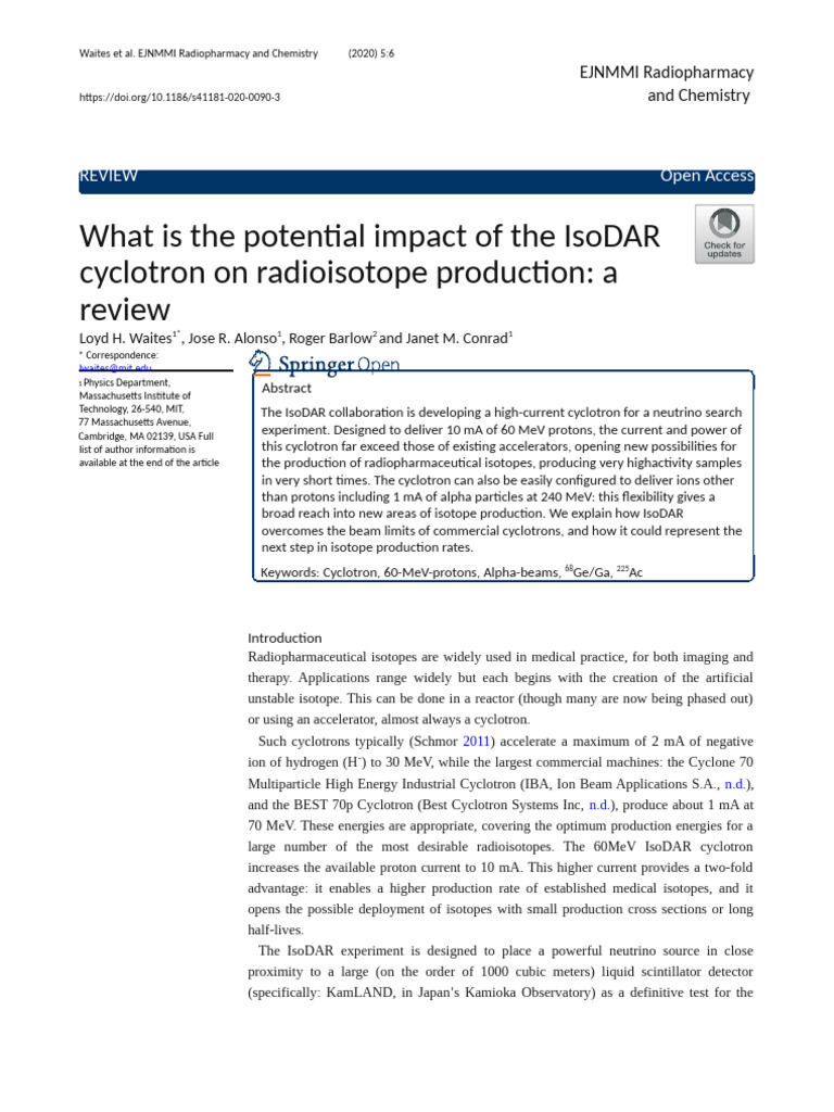IsoDAR Cyclotron's Impact on Isotope Production | PDF | Neutrino | Proton