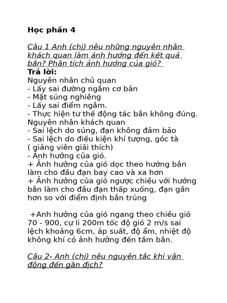 Câu 1 Anh (chị) nêu những nguyên nhân khách quan làm ảnh hưởng đến kết ...