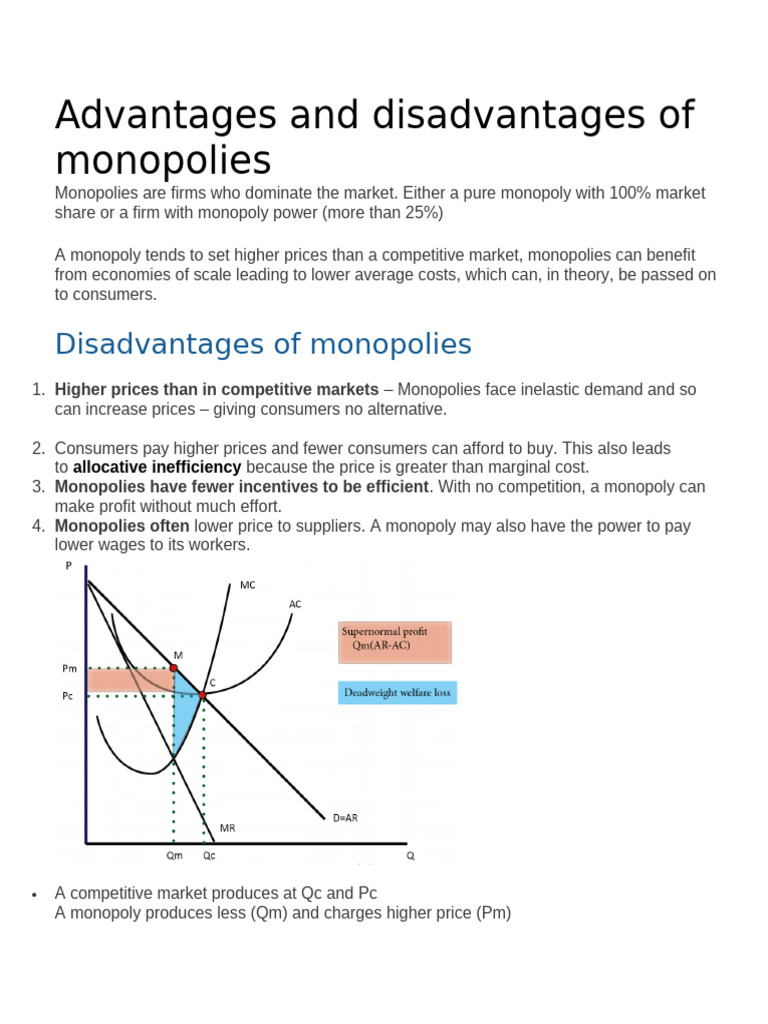Monopoly Market: Pros and Cons | PDF