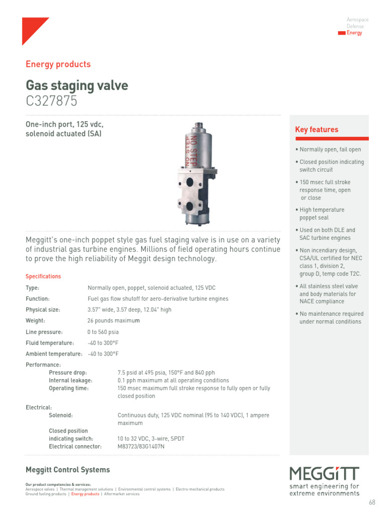 Meggitt Gas Fuel Staging Valve Specs | PDF | Valve | Turbine