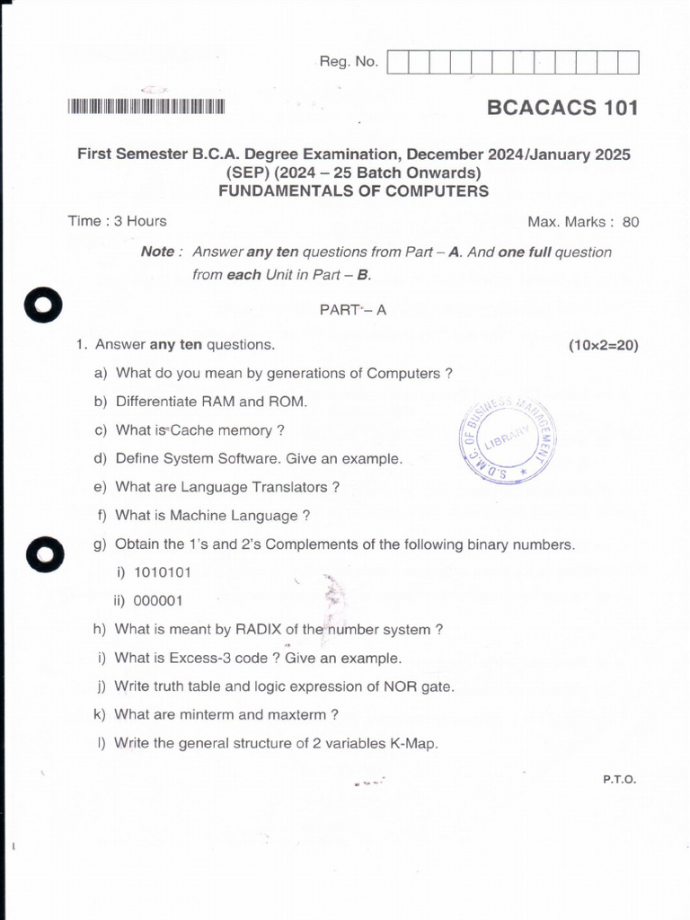 BCA I Semester Fundamentals of Computers SEP Jan 2025 | PDF