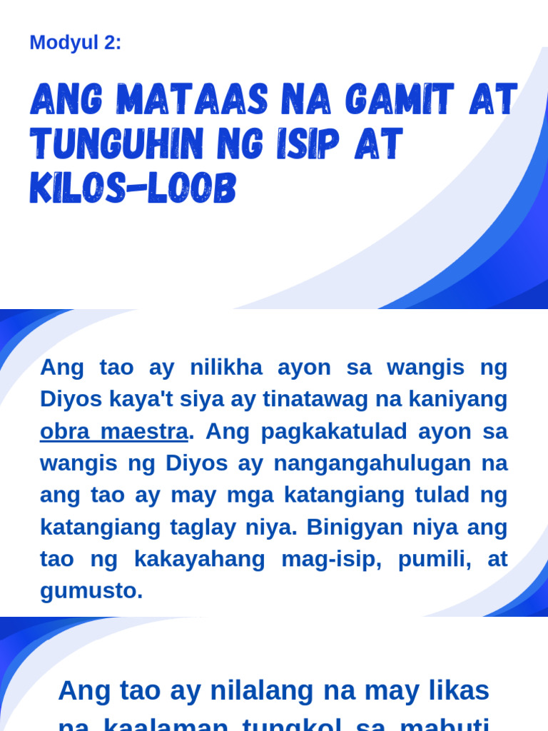 Ang Mataas Na Gamit at Tunguhin NG Isip at Kilos-Loob | PDF