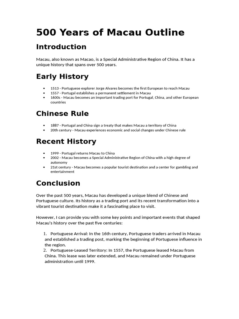 500 Years of Macau Outline | PDF | Macau | China