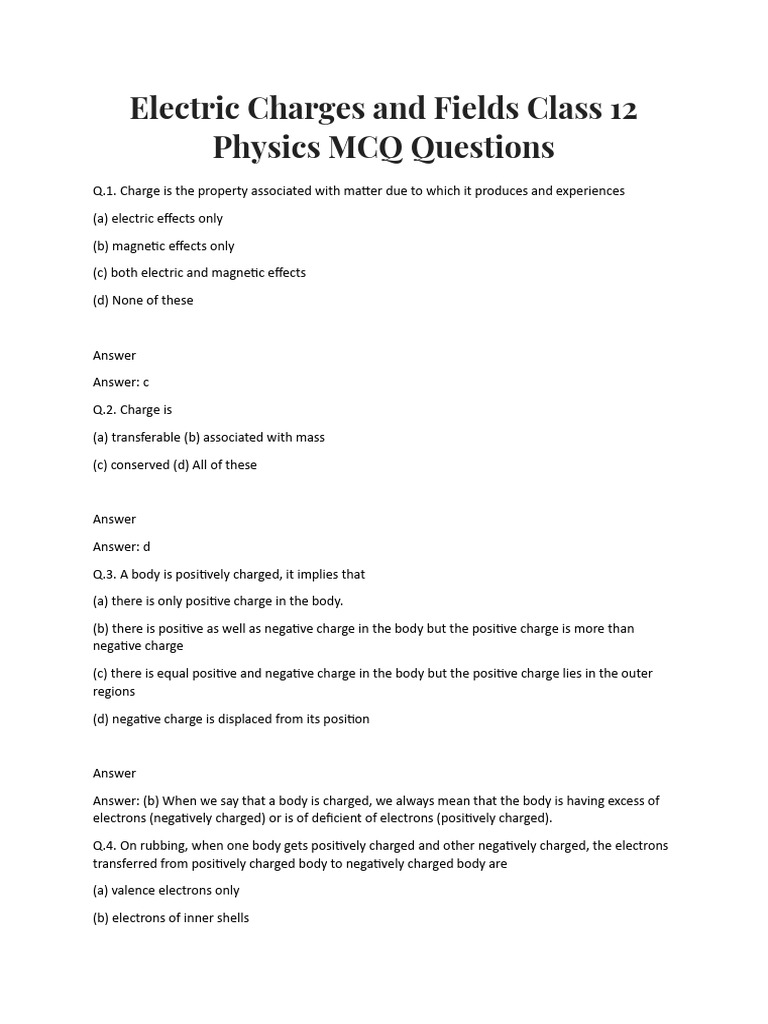 Class 12 Physics MCQ Questions From CH1 To CH8 | PDF | Electrical Resistivity And Conductivity ...
