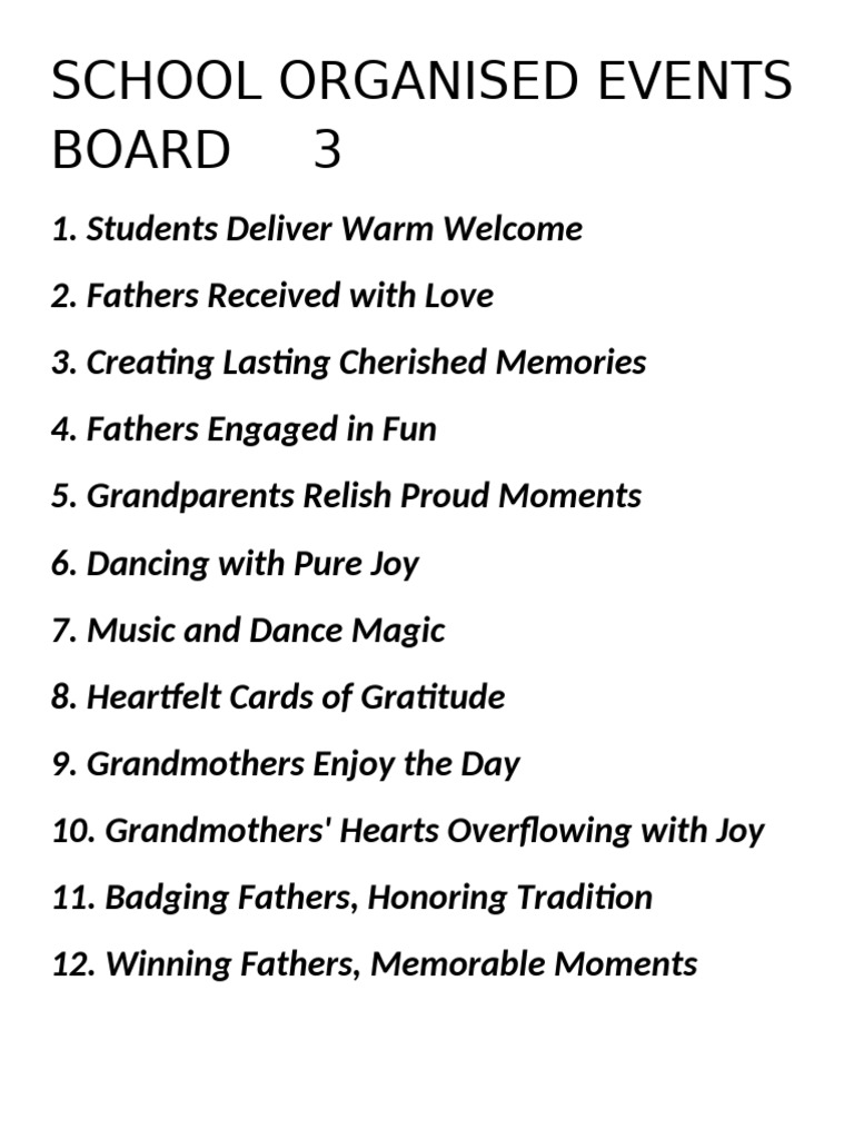 School Organised Events Board 3 | PDF