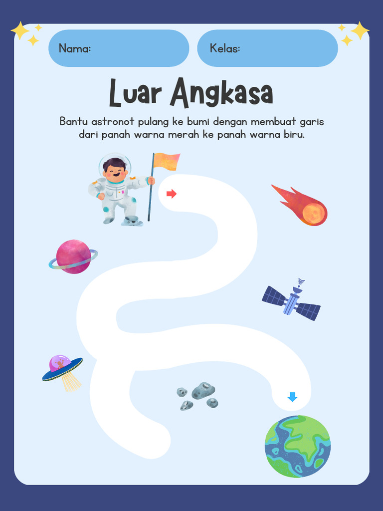 Biru Ilustrasi Luar Angkasa Lembar Kerja | PDF