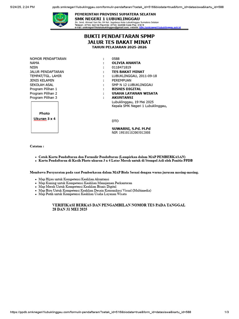 Ppdb.smknegeri1lubuklinggau.com Formulir-pendaftaran Cetak Id=516 ...