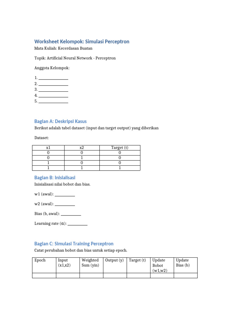 Worksheet Simulai Perceptron | PDF