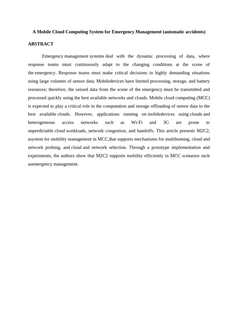 A Mobile Cloud Computing System For Emergency Management (Automatic ...