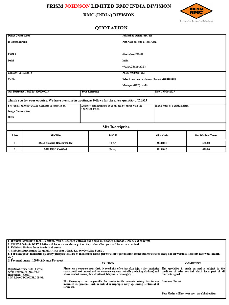 Quotation - Durga Construction - SQT2648260000033 - 09.09.2025 | PDF ...