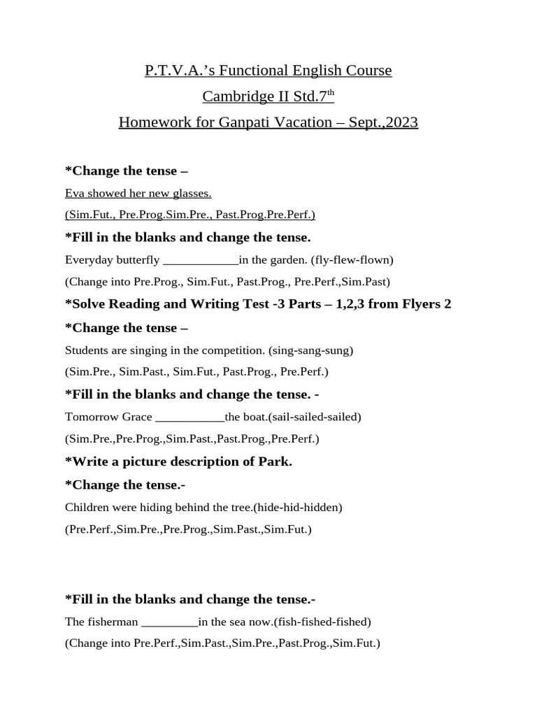 Functional English Homework for Std. 7 | PDF