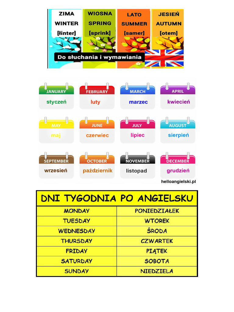 Miesiące, Dni Tygodnia, Pory Roku | PDF