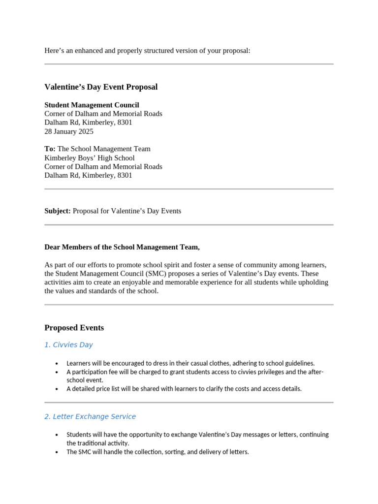 Valentine's Day Event Proposal 2025 | PDF