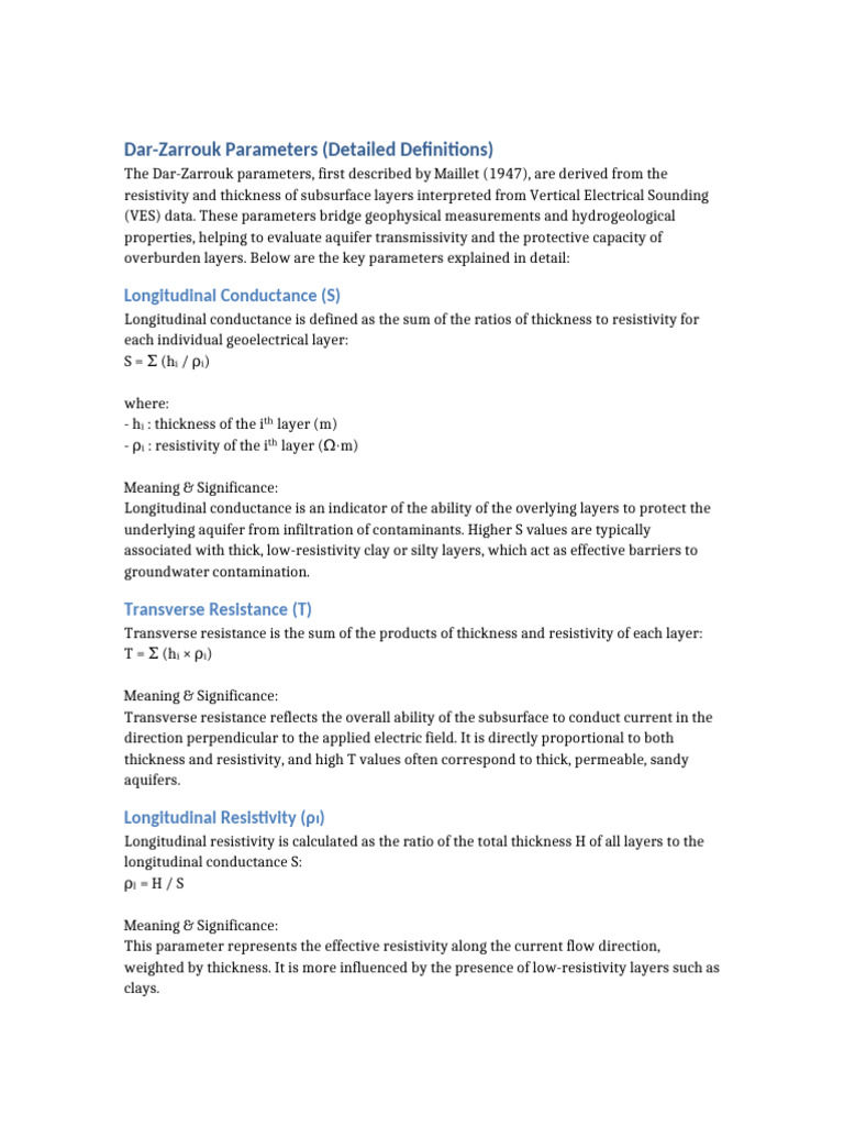 Dar-Zarrouk Parameters Explained | PDF | Aquifer | Earth Sciences
