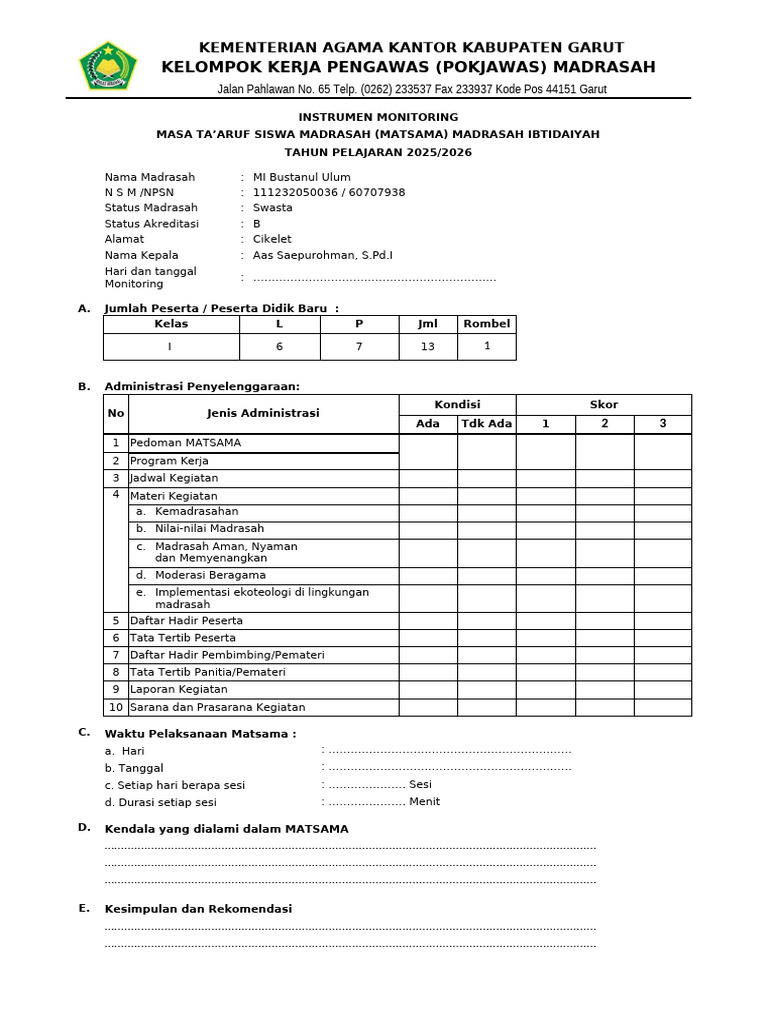 Monitoring MATSAMA dan PPDB MI 2025/2026 | PDF