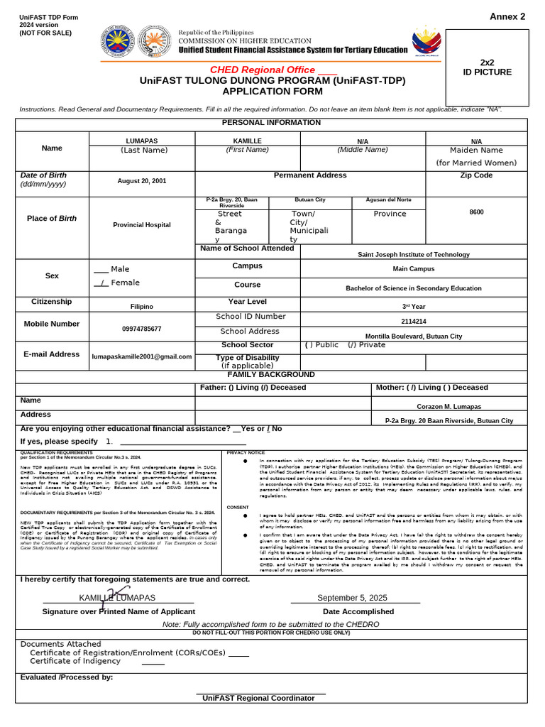 UniFAST TDP Application Form 2024 | PDF | Justice | Crime & Violence