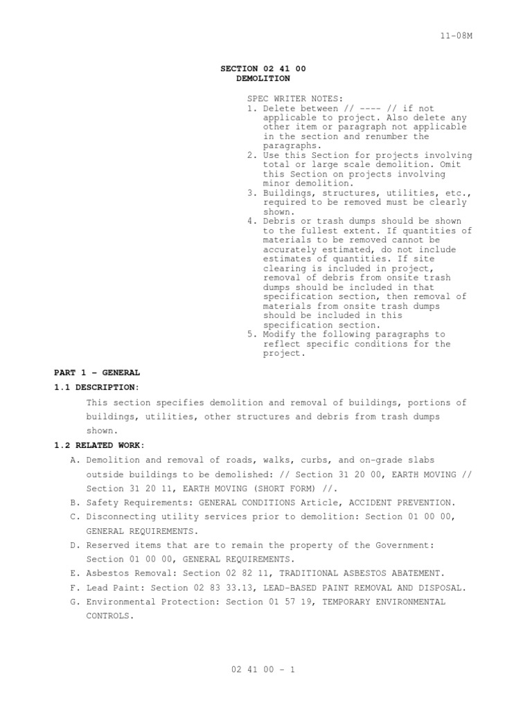 Demolition Specification for the Removal of Buildings, Structures ...