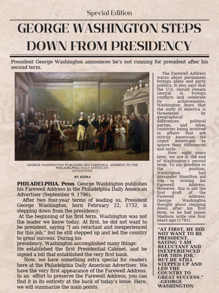 George Washington Steps Down From Presidency | PDF | George Washington ...