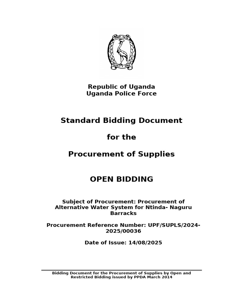 Bidding Document For Pilot To Provide Alternative Water System For ...