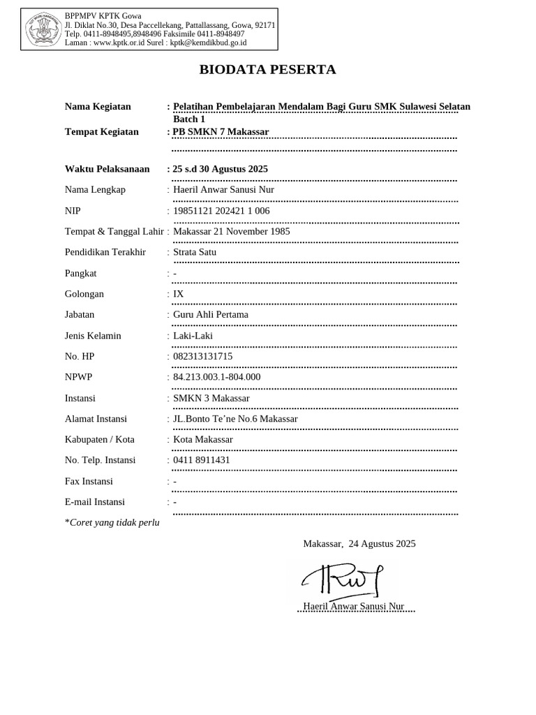 Formulir Biodata | PDF