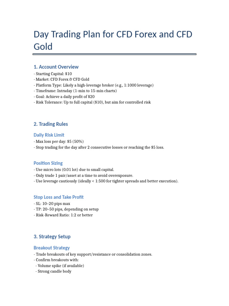 To Word Day Trading Plan CFD Forex Gold | PDF | Contract For Difference ...