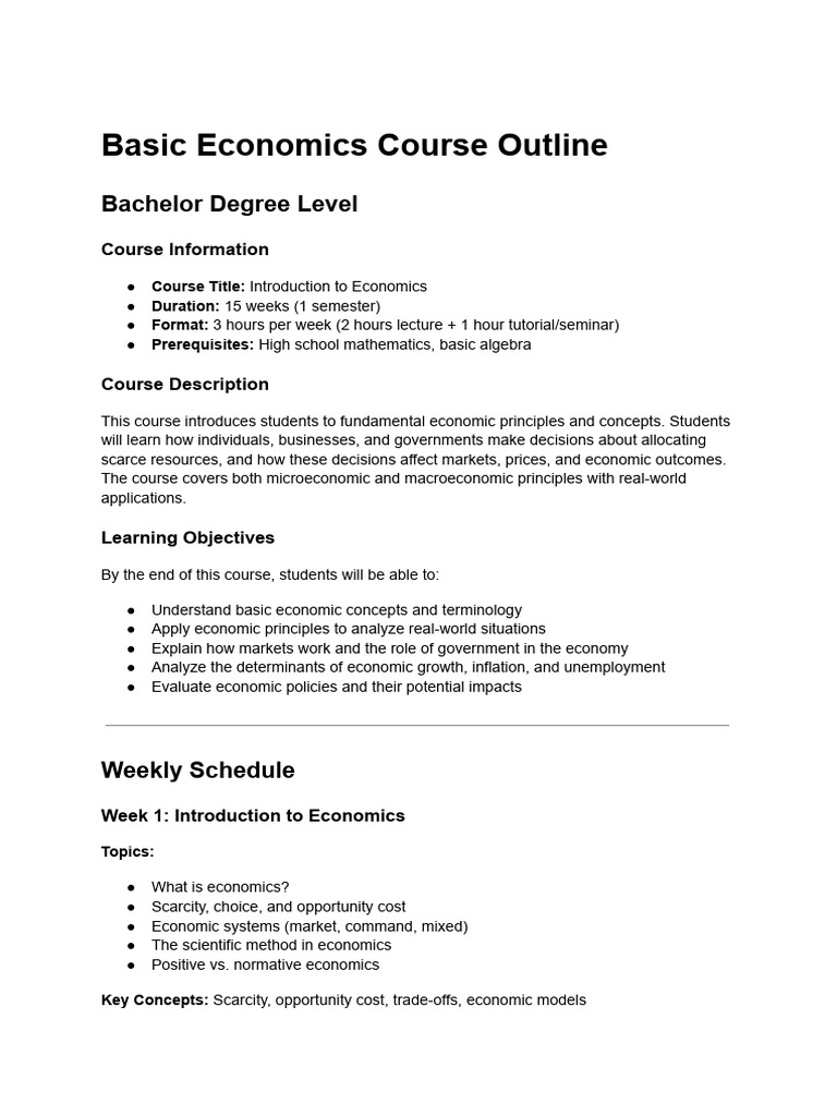 Basic Economics Course Outline | PDF | Monopoly | Economics