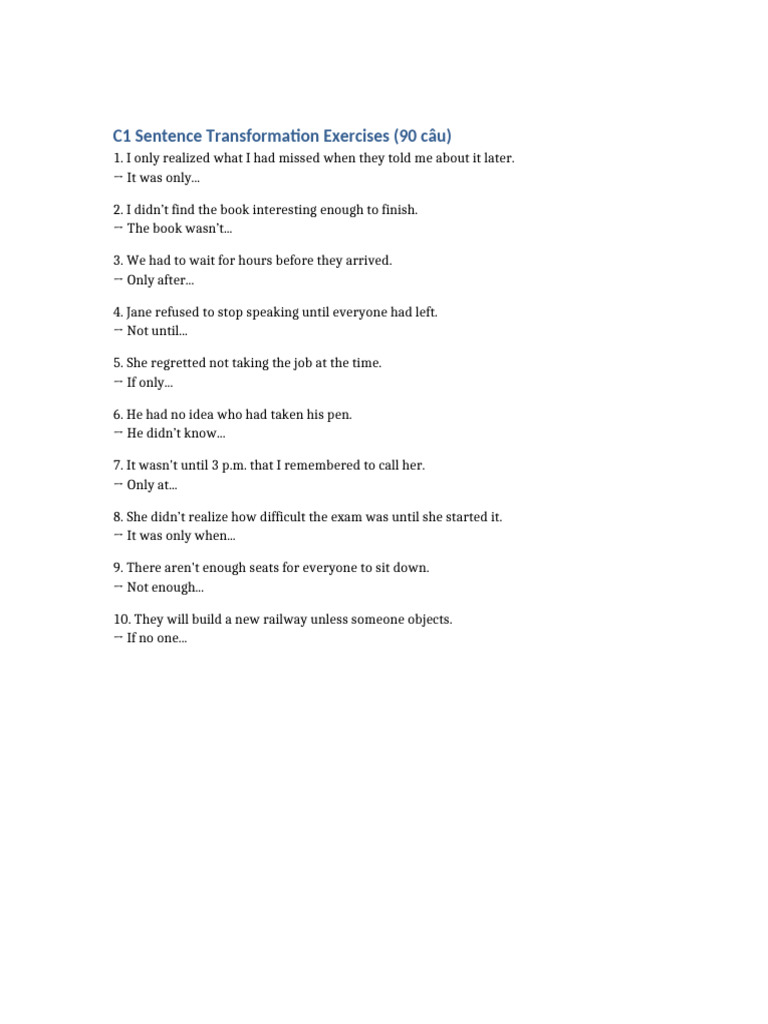 C1 Sentence Transformation Exercises | PDF