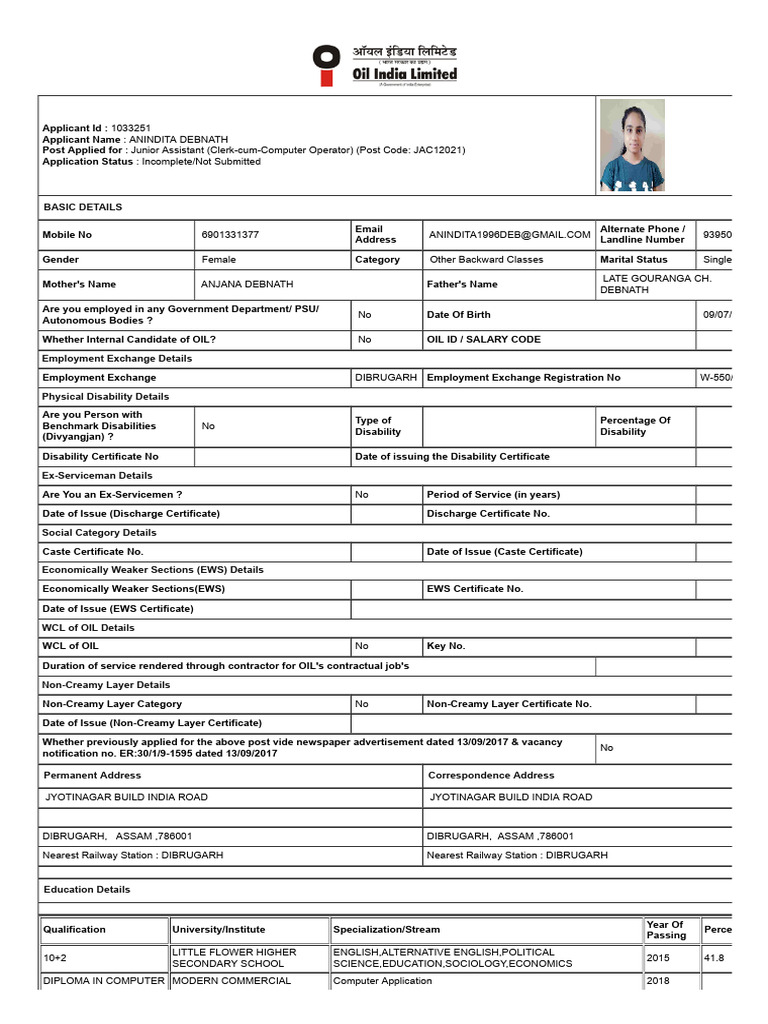 Junior Assistant Application Status | PDF