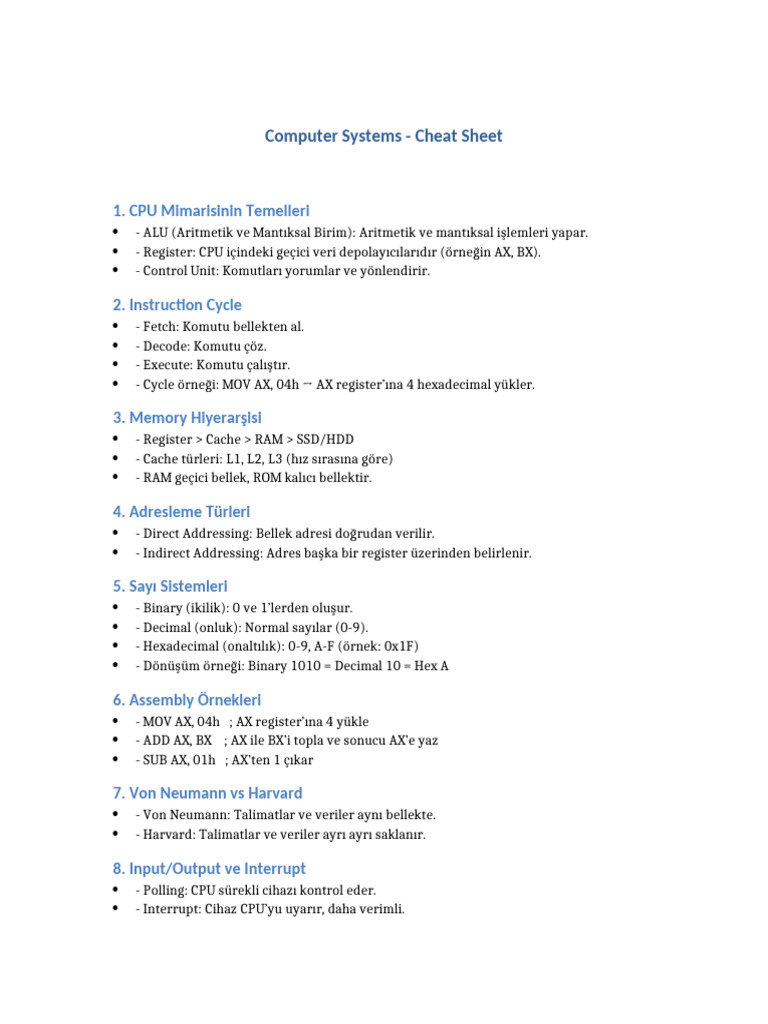 Computer Systems Cheat Sheet Alp | PDF