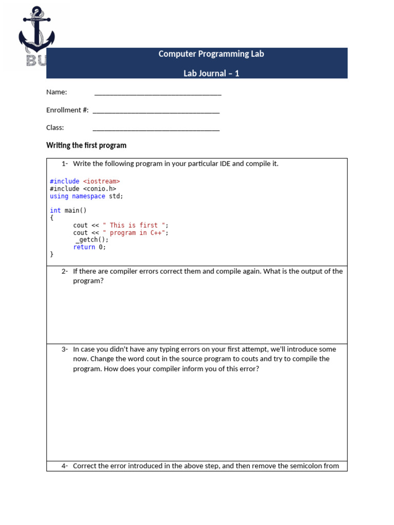 C++ Programming Lab Journal Activities | PDF | Namespace | Computer ...