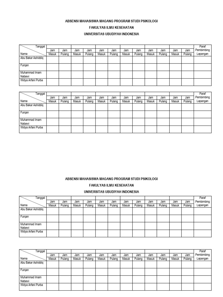 Absensi Mahasiswa Magang | PDF