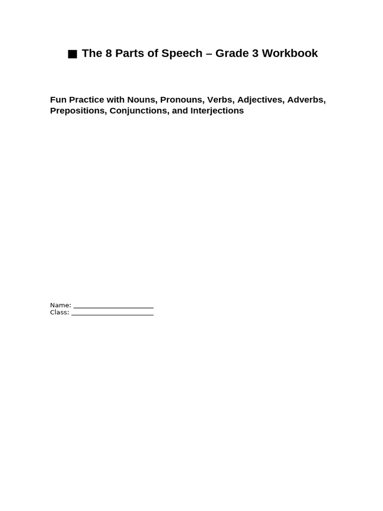 Parts of Speech Workbook Grade3 FULL | PDF | Part Of Speech | Adverb